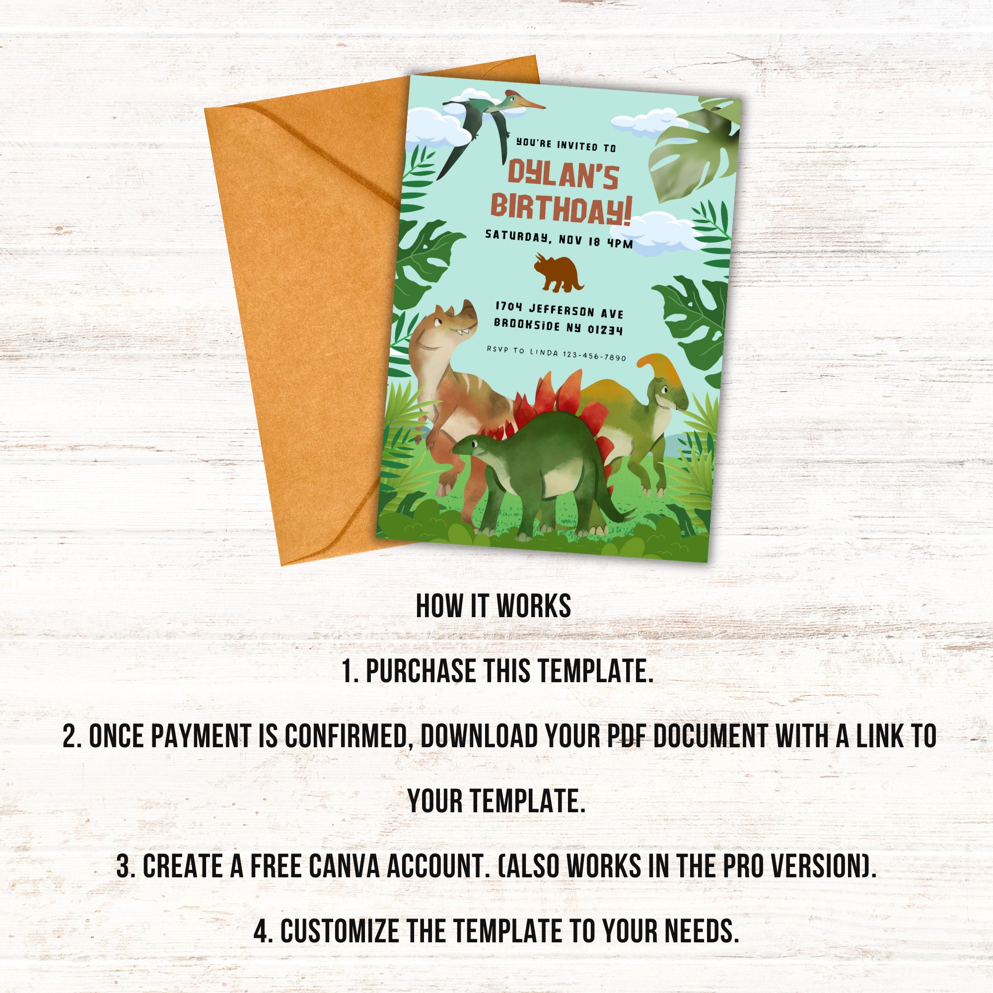 Editable Dinosaur Birthday Invitation, Dinosaur Invitation, Dinosaur ...