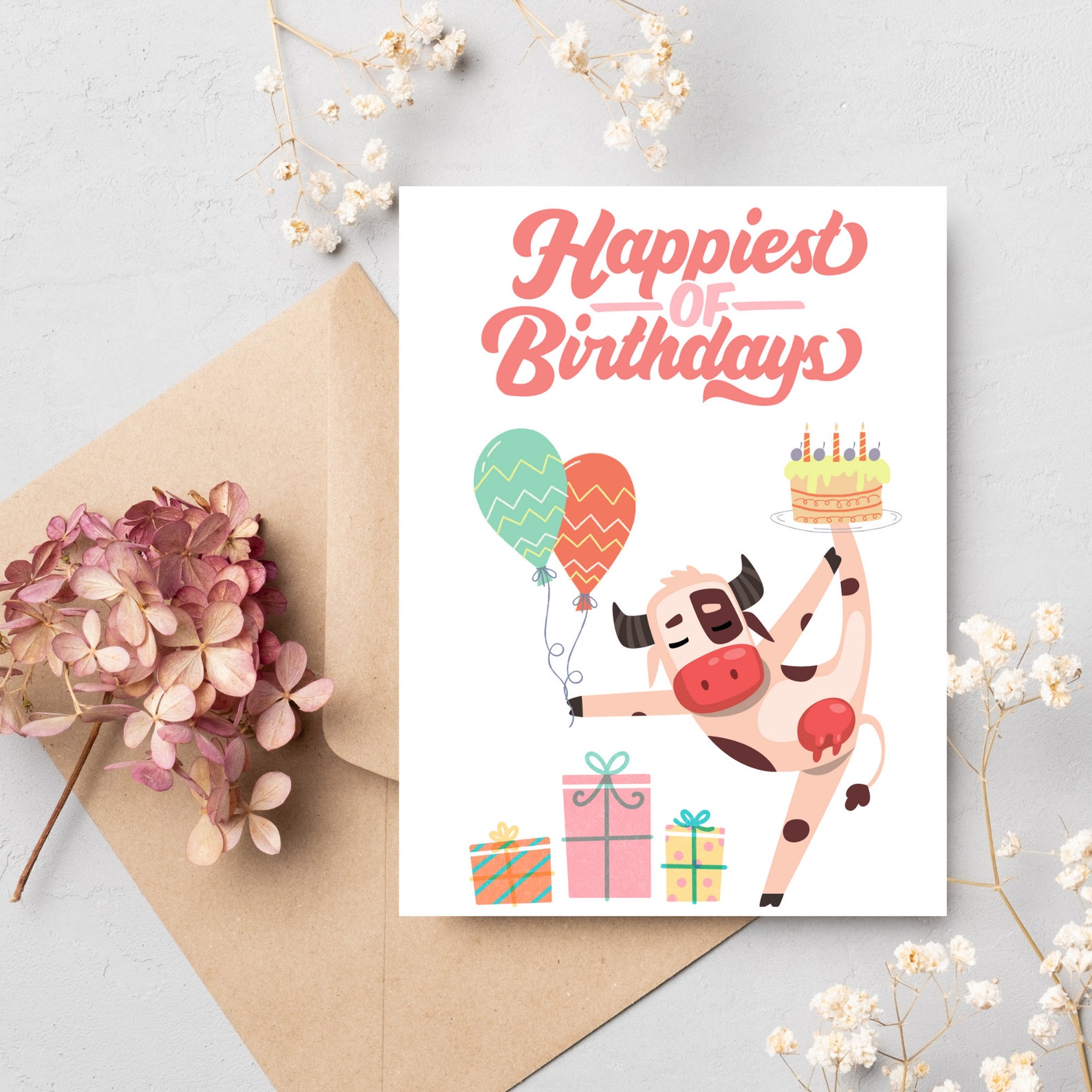 Cow Birthday Card, Funny Cow Card, Funny Birthday Card, Cow Card ...