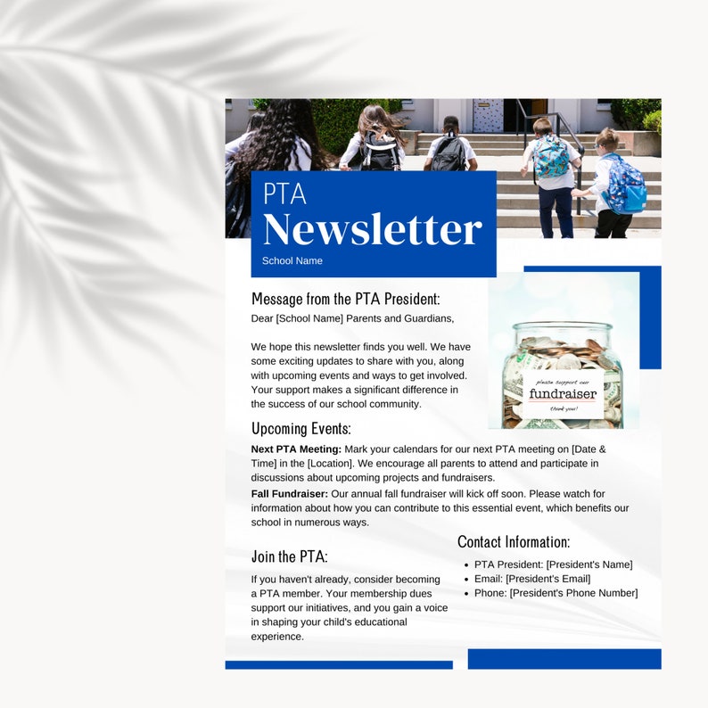 PTA Newsletter, Editable Newsletter Template, Email Newsletter Template ...