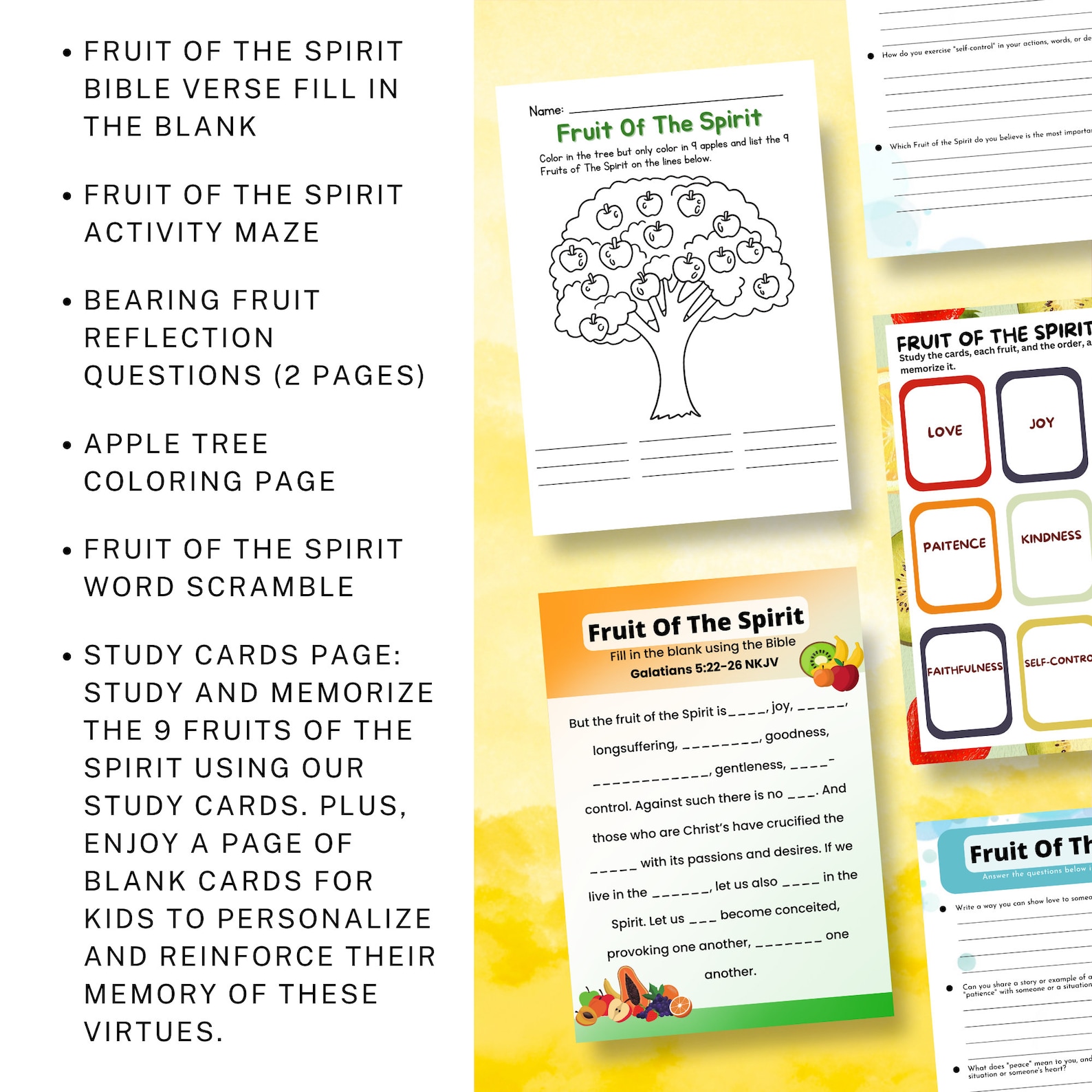 Fruit of the Spirit, Bible Study Printable, Sunday School, Sunday ...