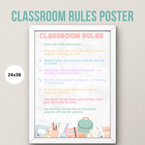 Classroom Rules Poster, Classroom Poster, Pastel Classroom Decor, Back ...
