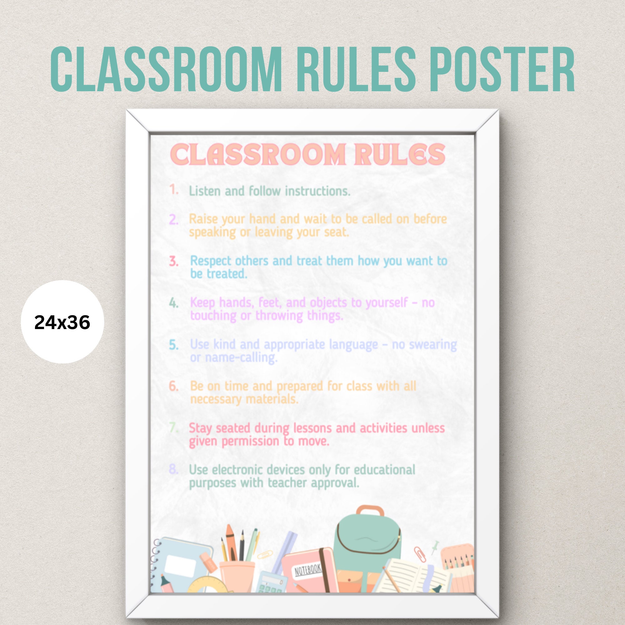 Classroom Rules Poster, Classroom Poster, Pastel Classroom Decor, Back ...