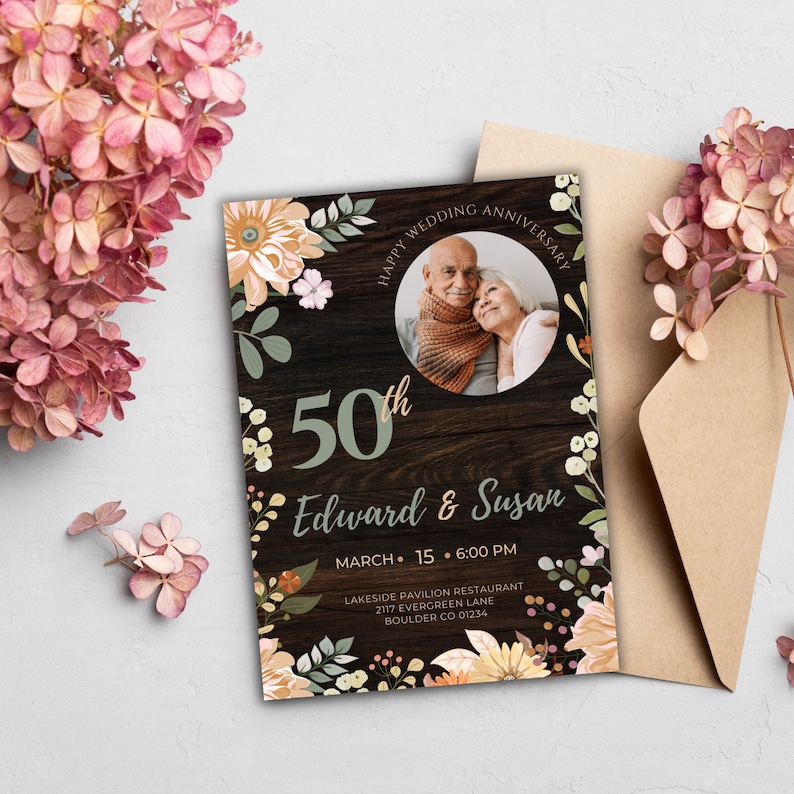 Rustic 50th Anniversary Invitation, Anniversary Party Invitation, 50th ...