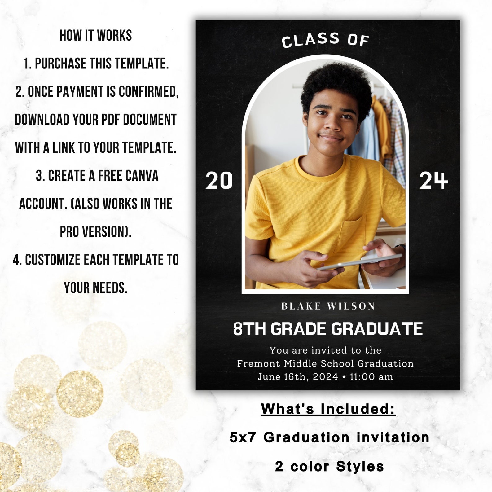 8th Grade Graduation Invitation, Graduation Invitation Instant Download ...