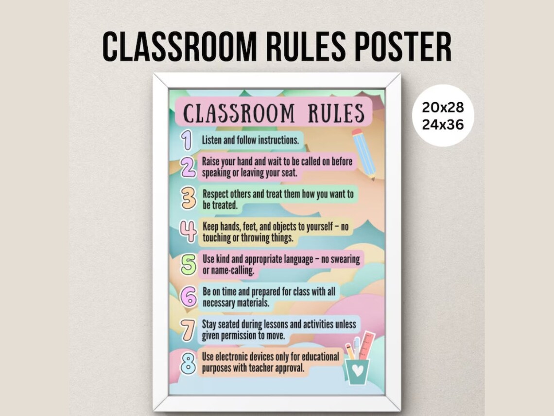 Classroom Rules Poster, Classroom Decor, Class Rules, Classroom Poster ...