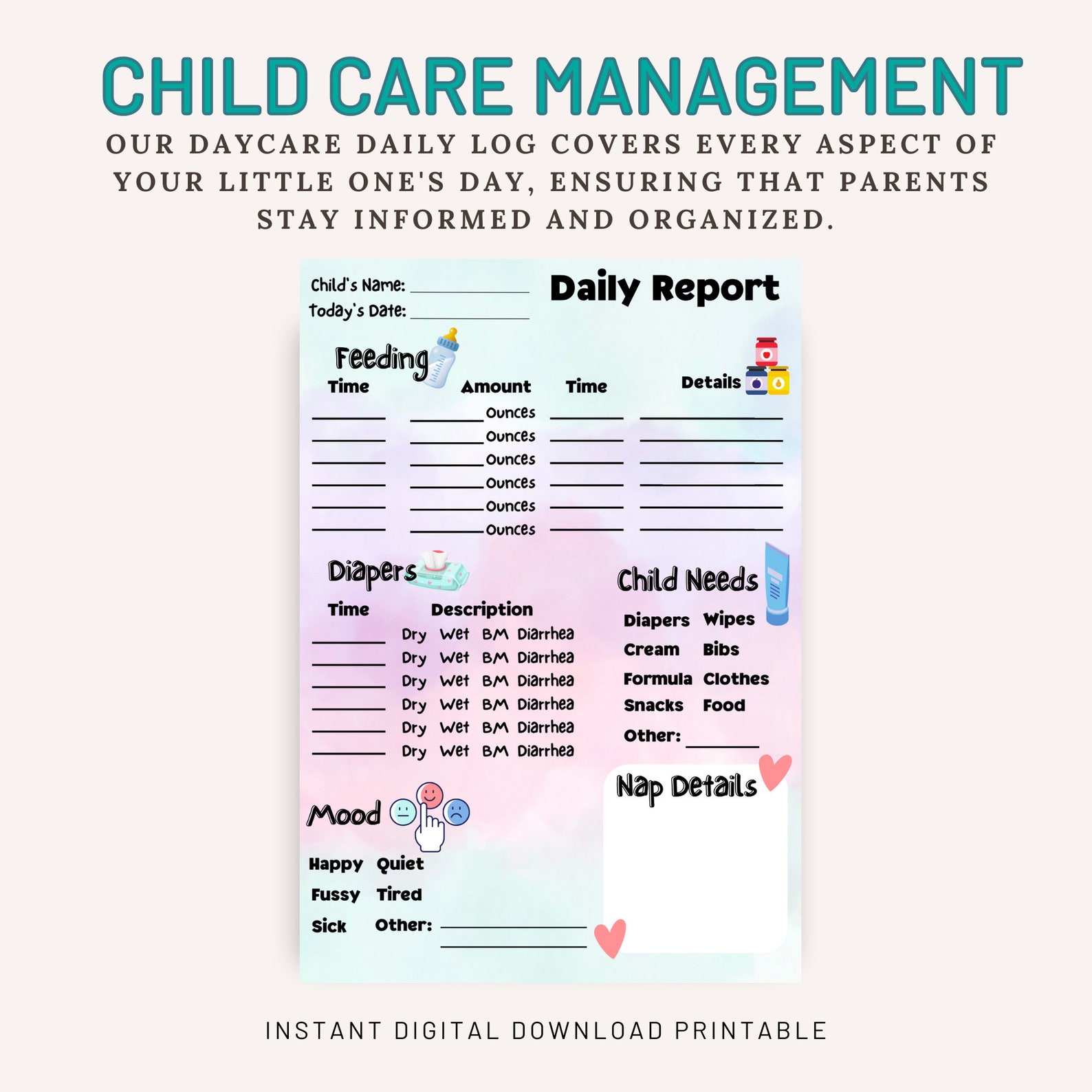 Daycare Daily Log, Childcare Management, Daycare Daily Report ...