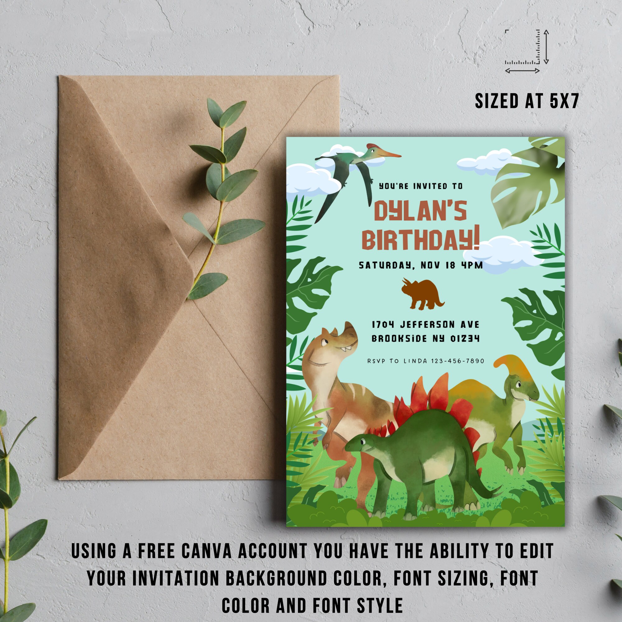 Editable Dinosaur Birthday Invitation, Dinosaur Invitation, Dinosaur ...