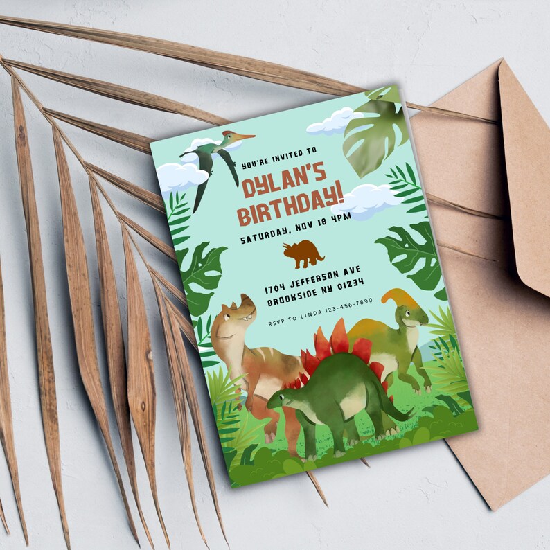 Editable Dinosaur Birthday Invitation, Dinosaur Invitation, Dinosaur ...