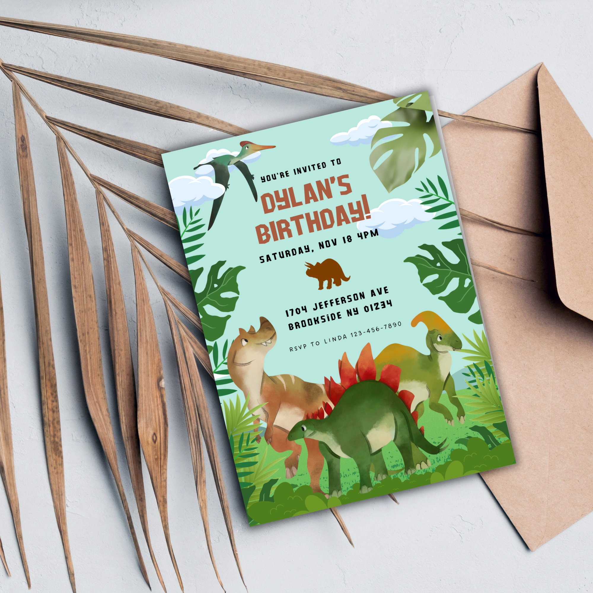 Editable Dinosaur Birthday Invitation, Dinosaur Invitation, Dinosaur ...