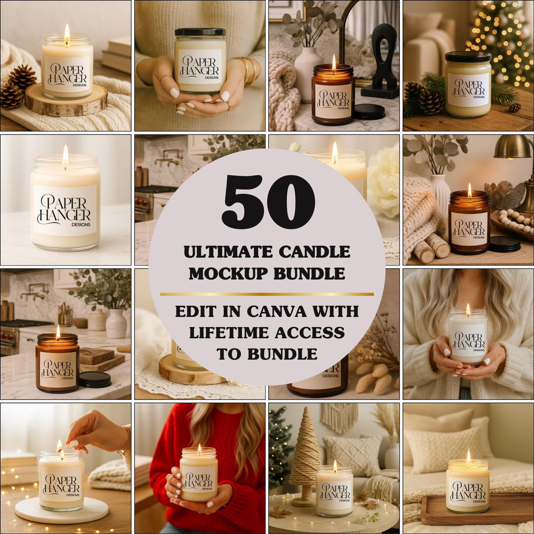 50 Candle Mockup Bundle, 9oz Candle Mockups, Lumient Clear and Amber ...