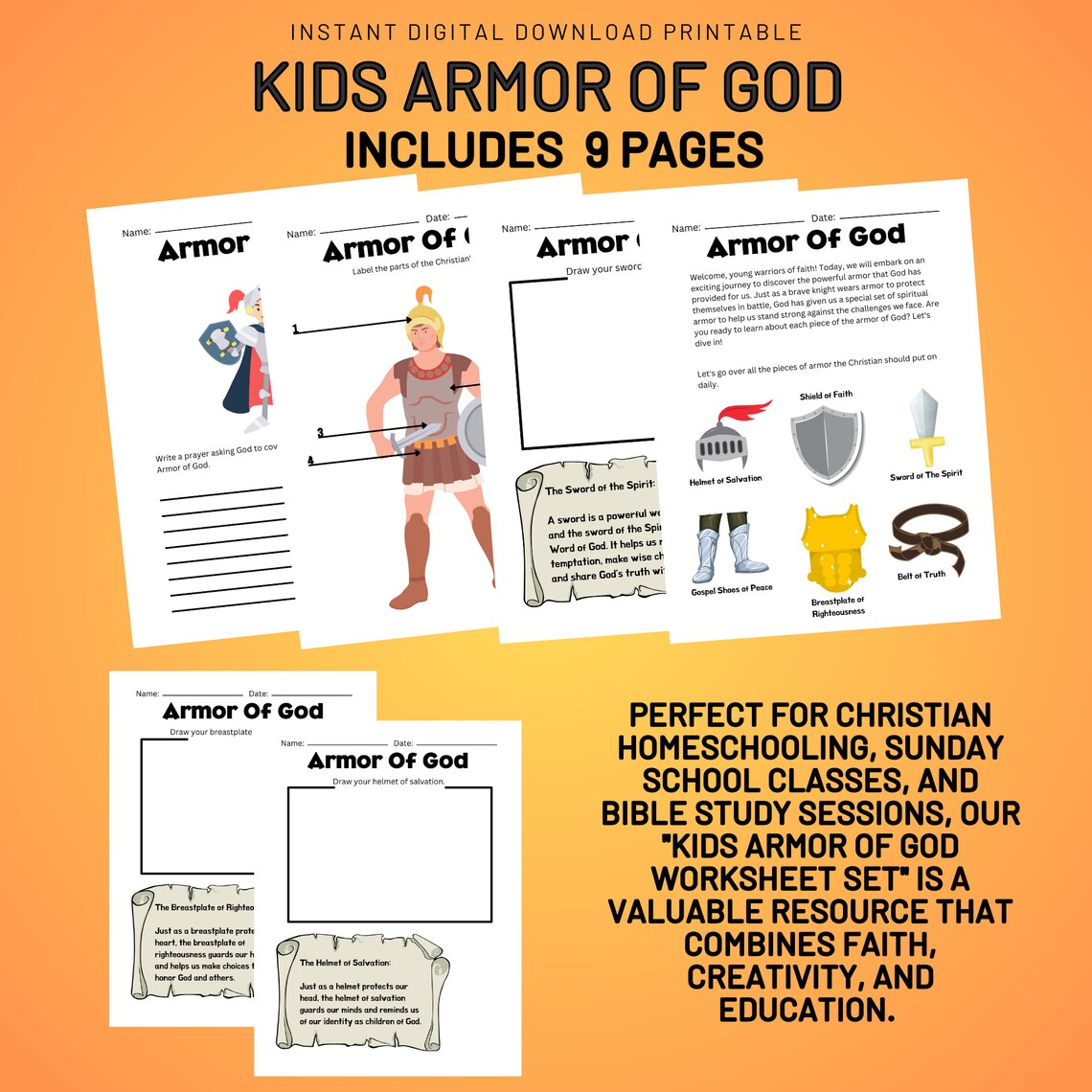 Armor of God for Kids, Sunday School Printables, Bible Worksheet ...