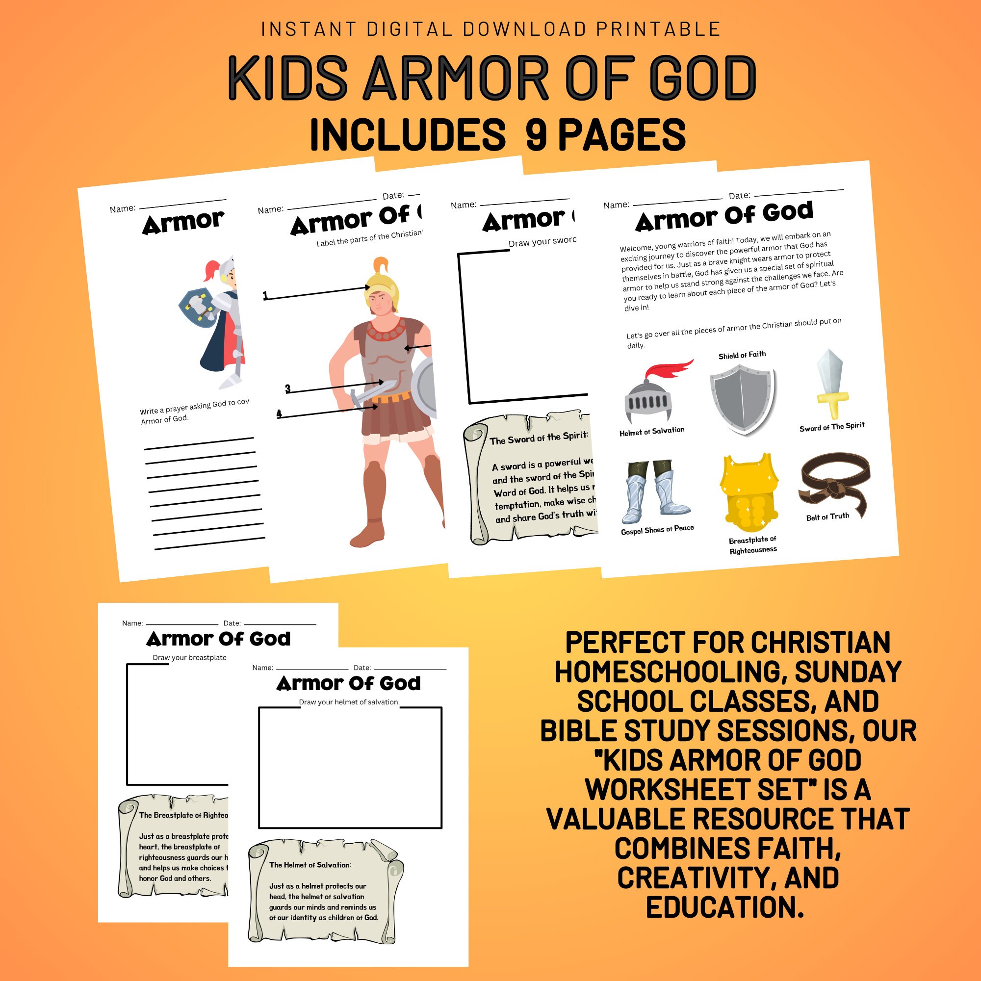 Armor of God for Kids, Sunday School Printables, Bible Worksheet ...