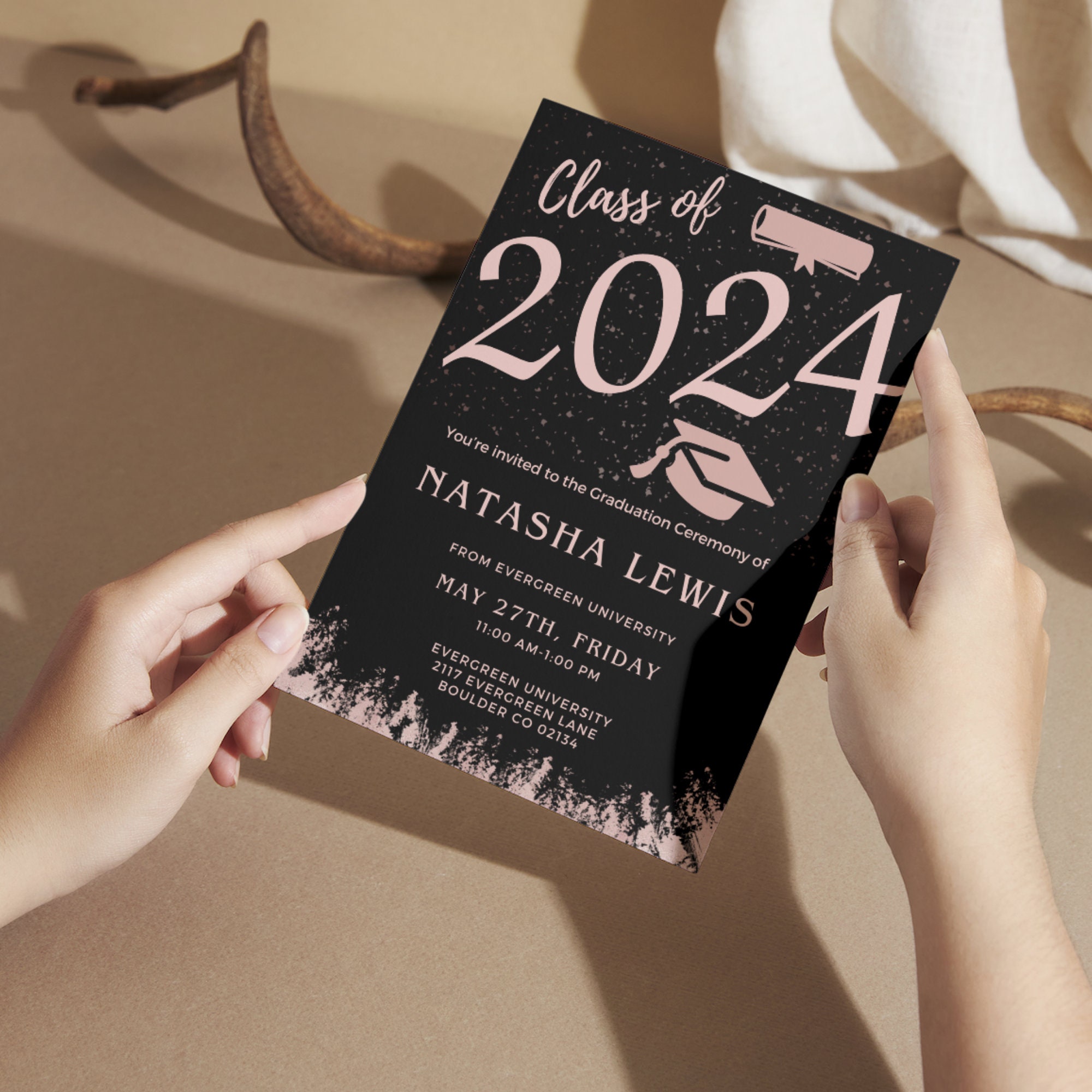 Rose Gold College Graduation Invitation, High School Graduation ...