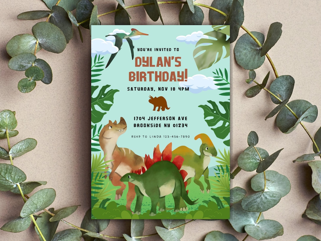 Editable Dinosaur Birthday Invitation, Dinosaur Invitation, Dinosaur ...