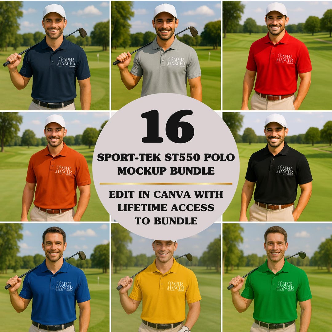 16 Sport Tek ST550 Mockup Bundle, Men's Polo Mock-up, Polo T-shirt ...