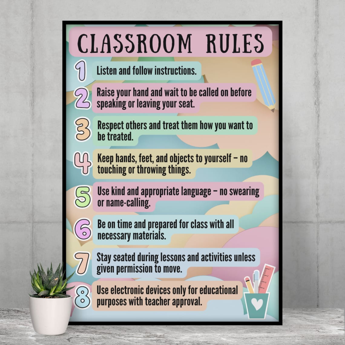 Classroom Rules Poster, Classroom Decor, Class Rules, Classroom Poster ...