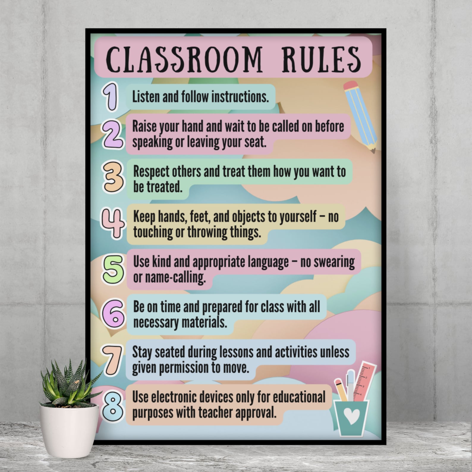 Classroom Rules Poster, Classroom Decor, Class Rules, Classroom Poster ...