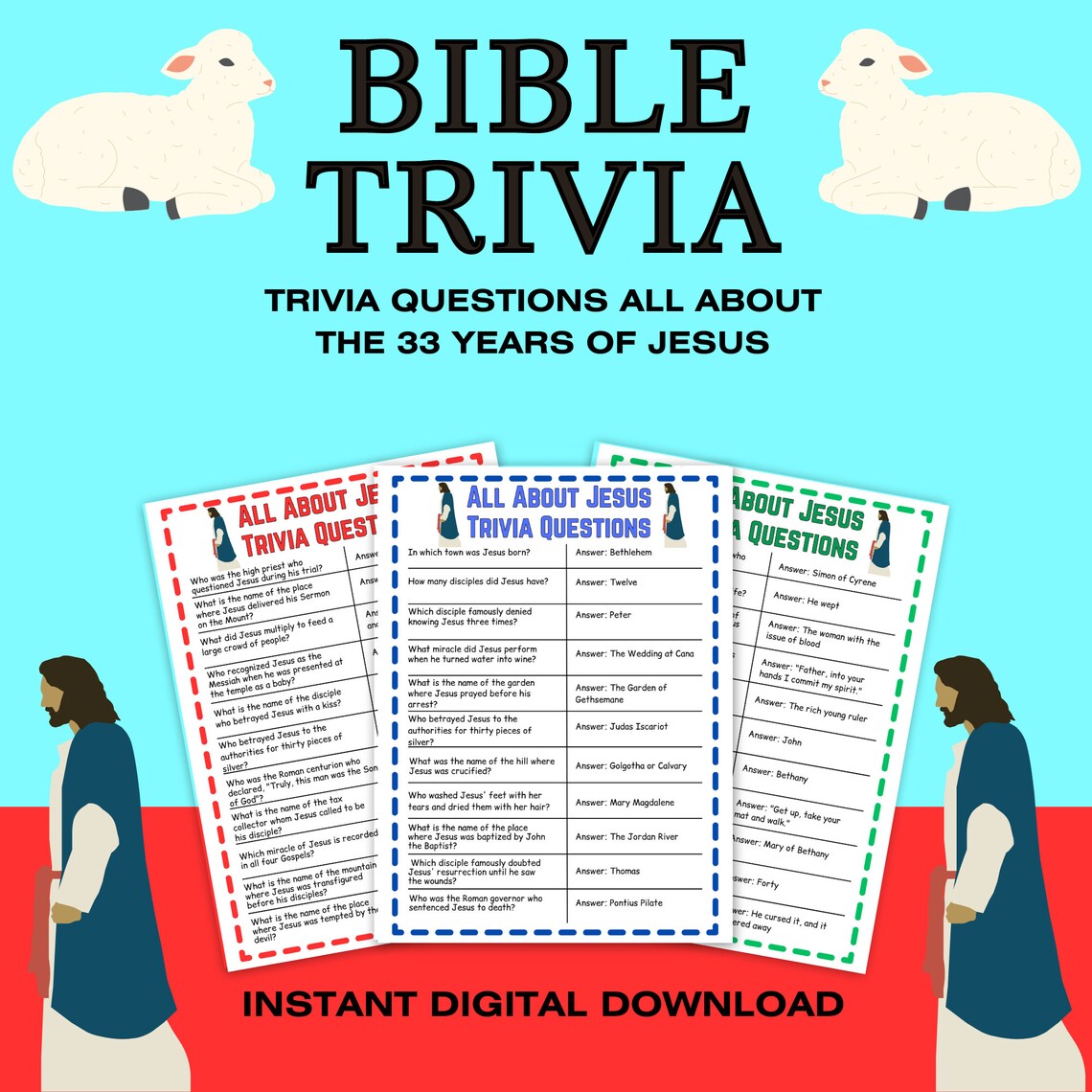 About Jesus Trivia Questions Kids Bible Game Sunday School - Etsy