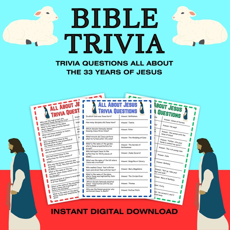 About Jesus Trivia Questions Kids Bible Game Sunday School - Etsy