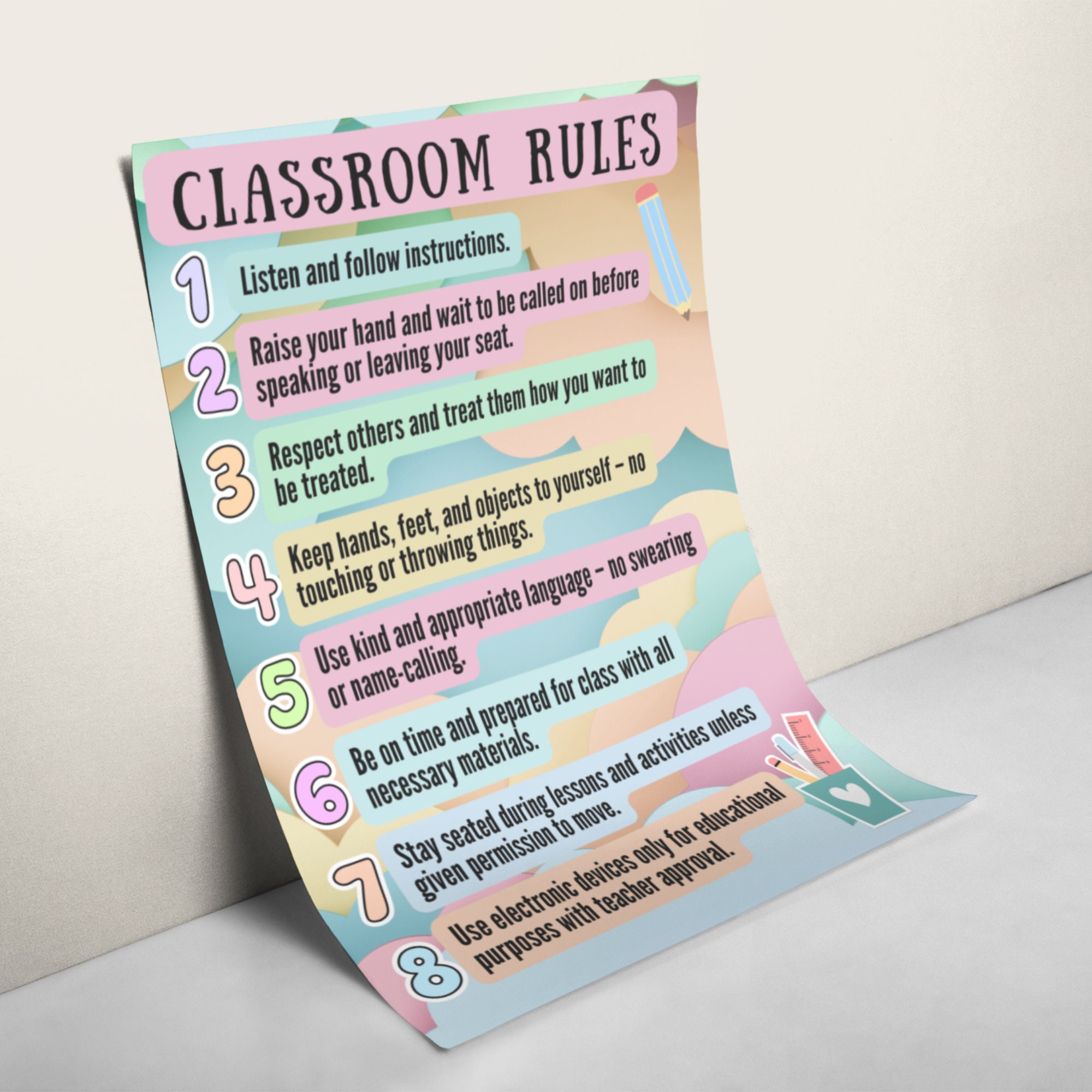 Classroom Rules Poster, Classroom Decor, Class Rules, Classroom Poster ...
