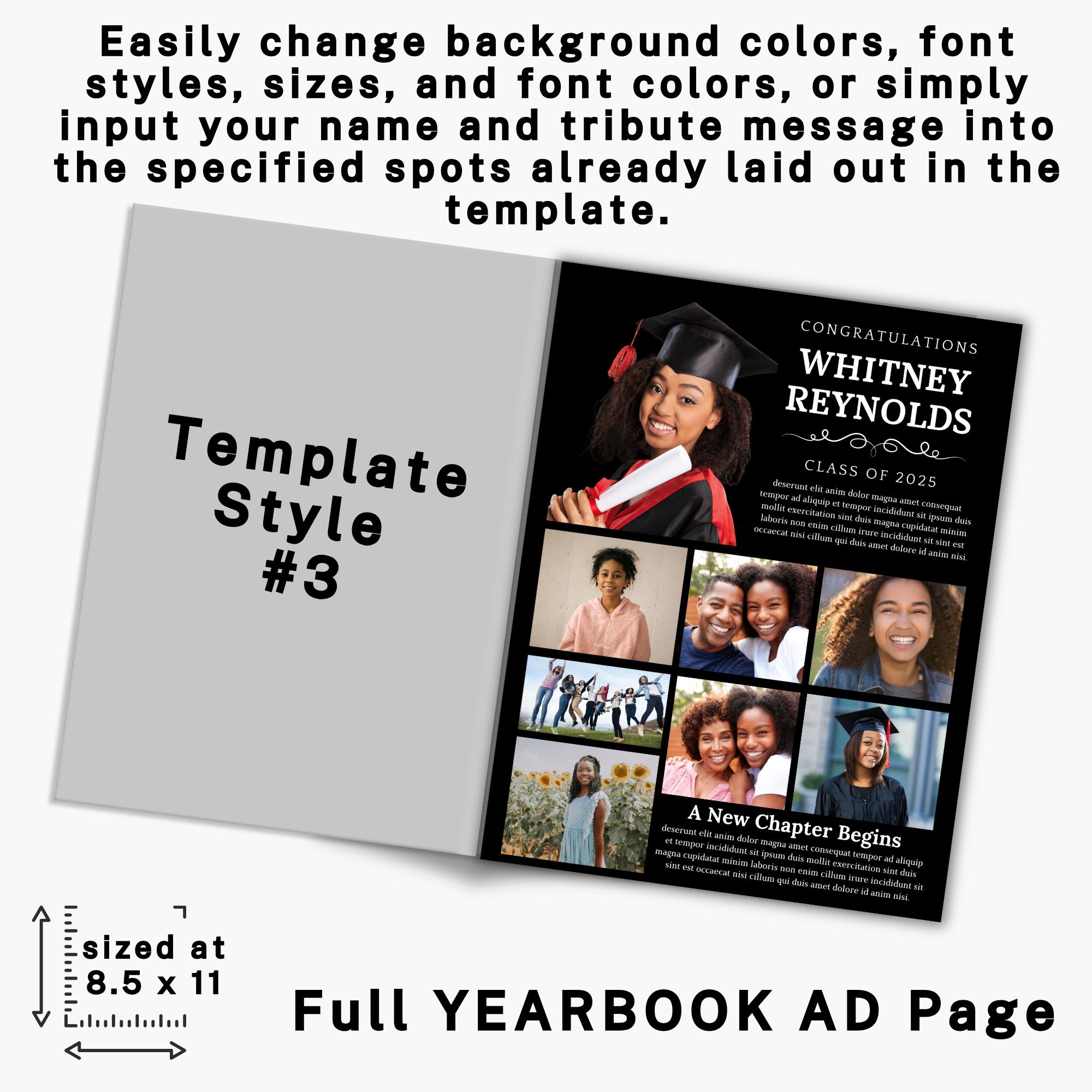 Yearbook Tribute, Full Page Yearbook Ads, Yearbook Ad Template ...