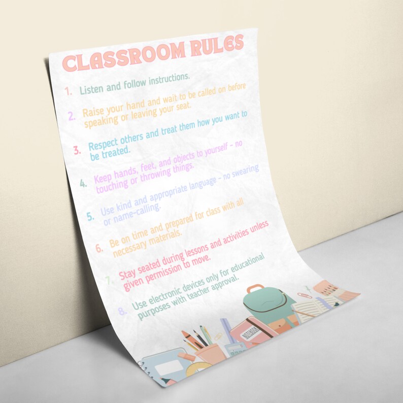 Classroom Rules Poster Classroom Poster Pastel Classroom Decor Back To School Class
