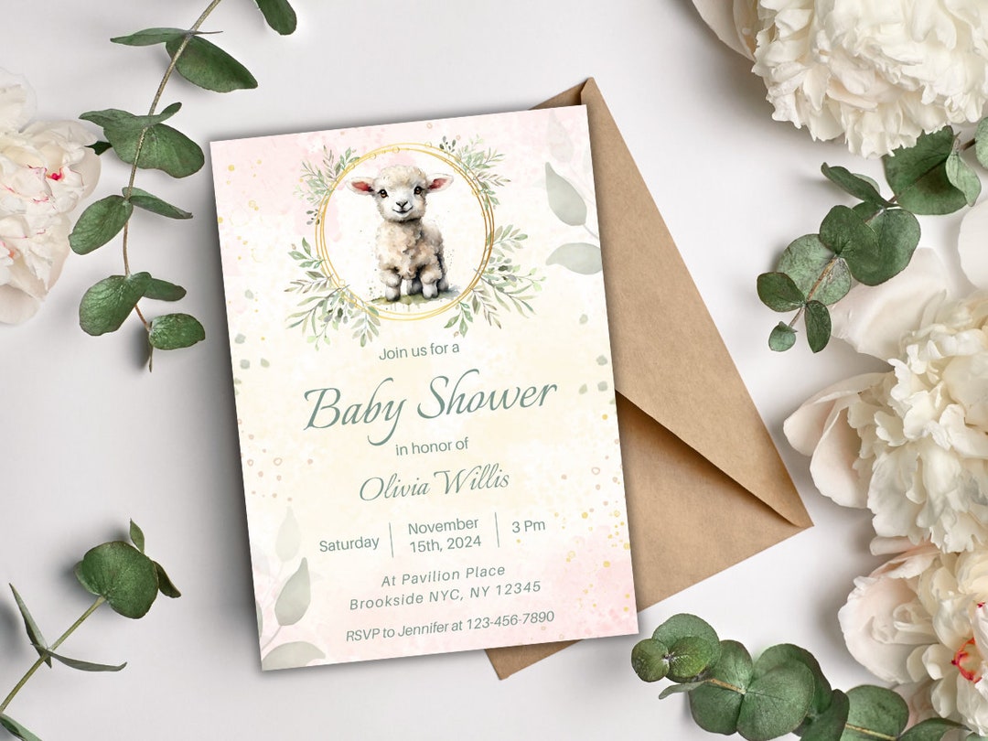 Lamb Baby Shower Invitation, Little Lamb Baby Shower, Animal Baby ...