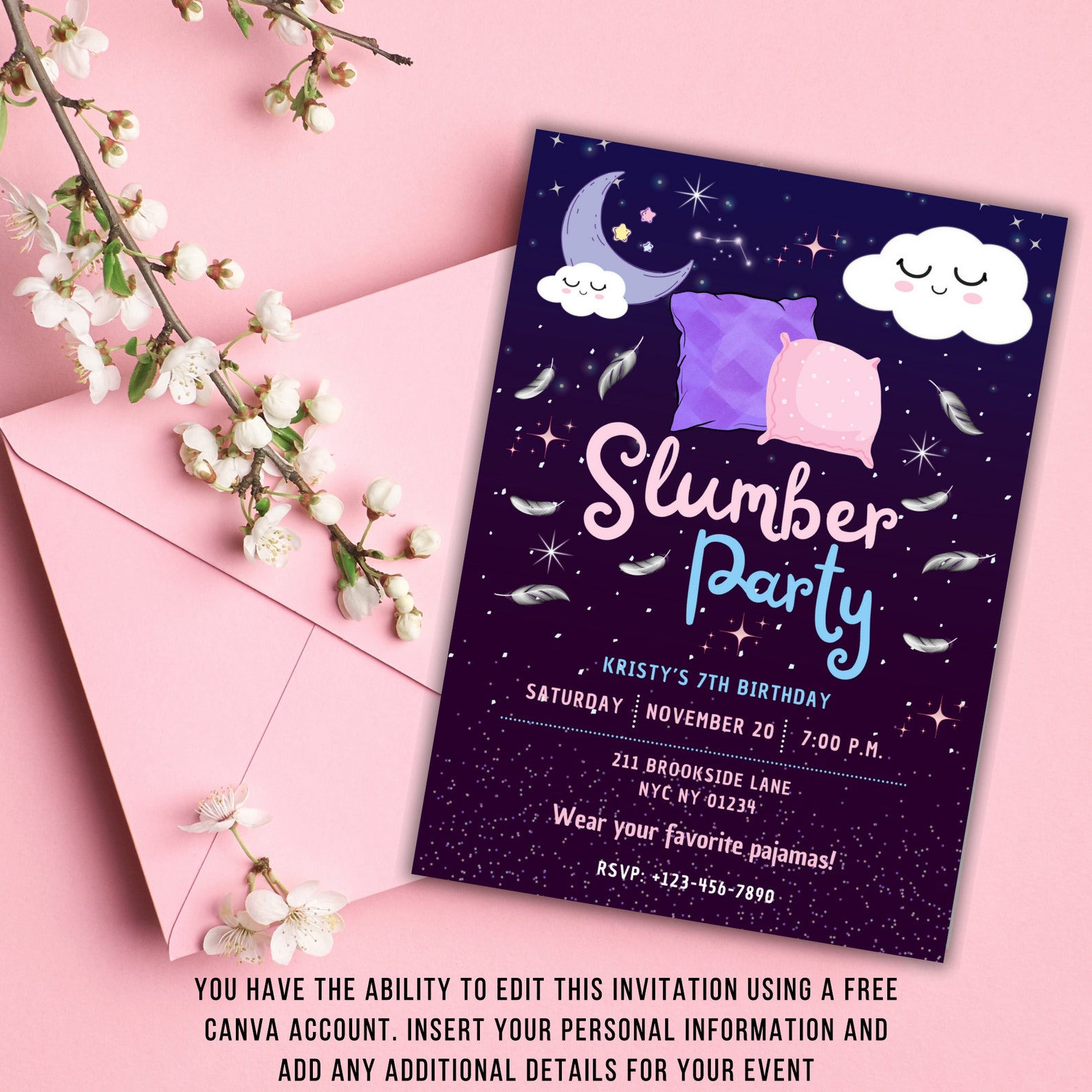 Girls Editable Slumber Party Invitation Slumber Party Etsy