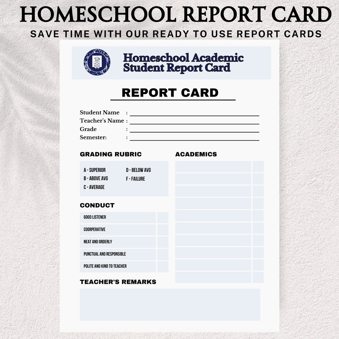 Homeschool Report Card, Homeschool Record Keeping, Homeschool Academic ...