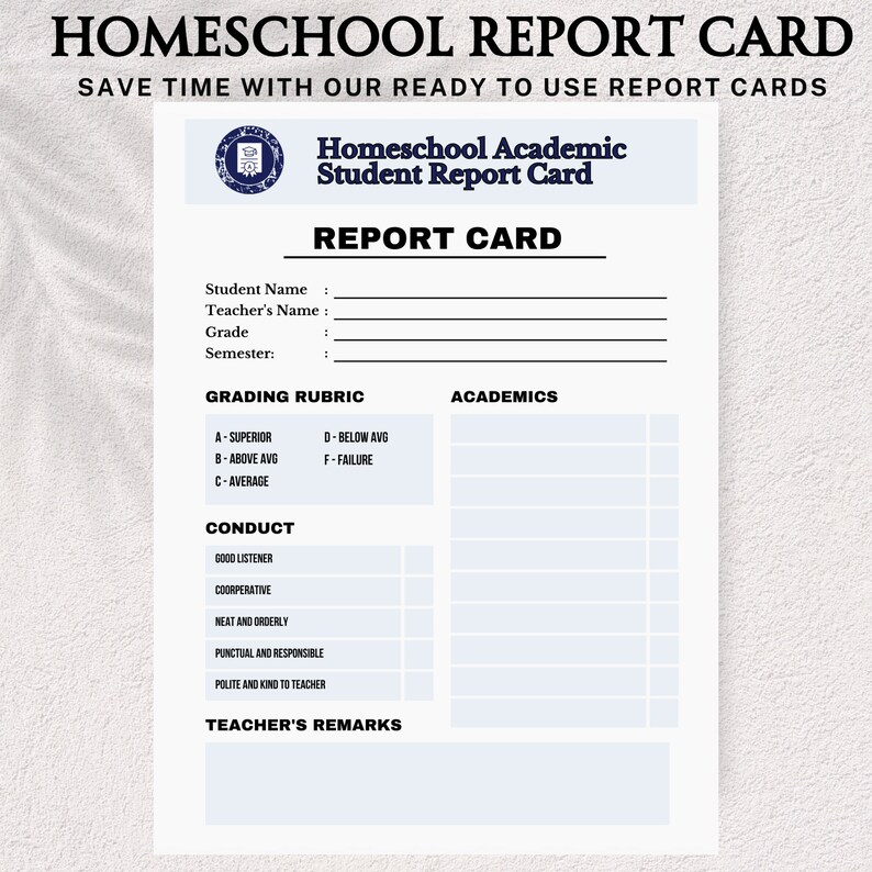 Homeschool Report Card, Homeschool Record Keeping, Homeschool Academic ...