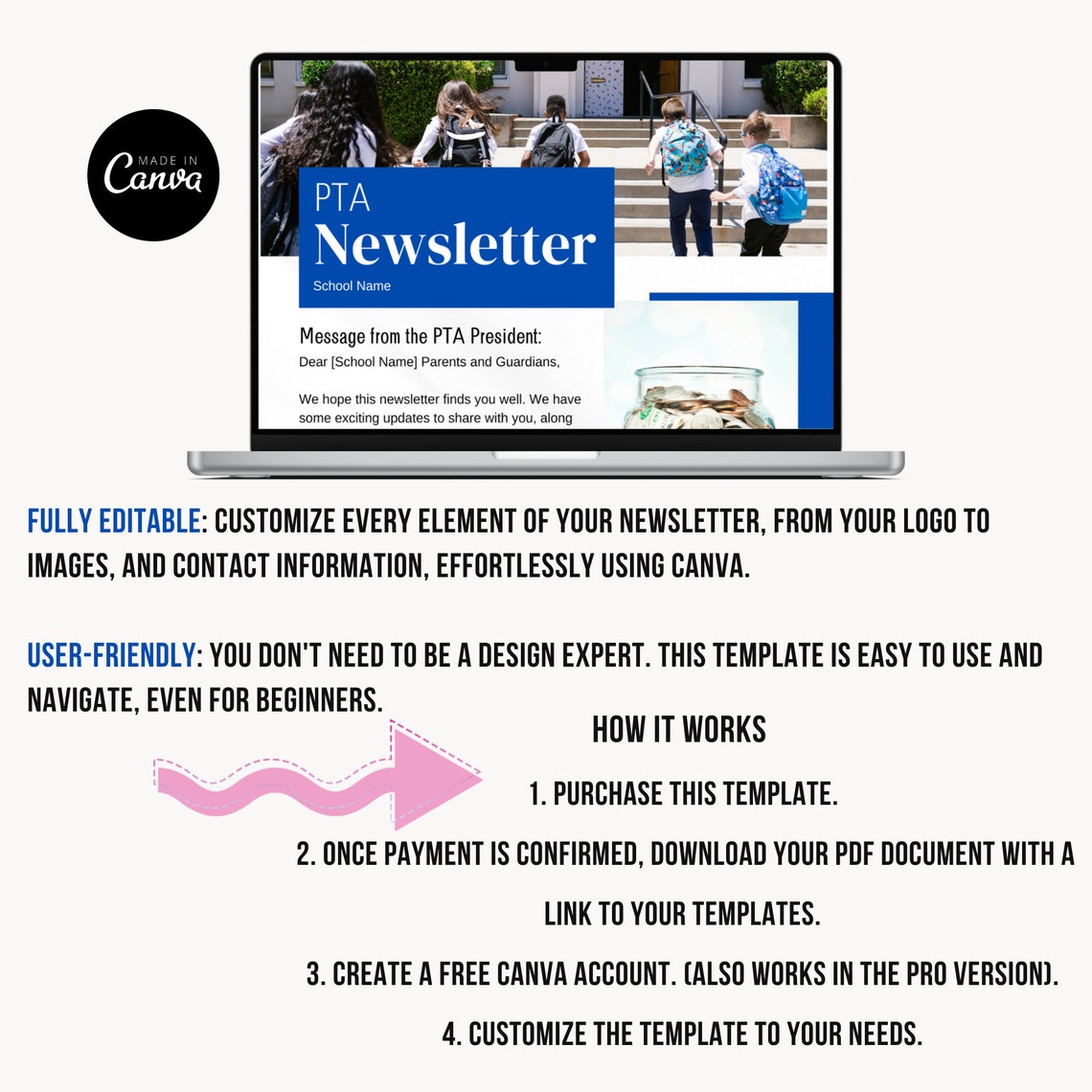 PTA Newsletter, Editable Newsletter Template, Email Newsletter Template ...