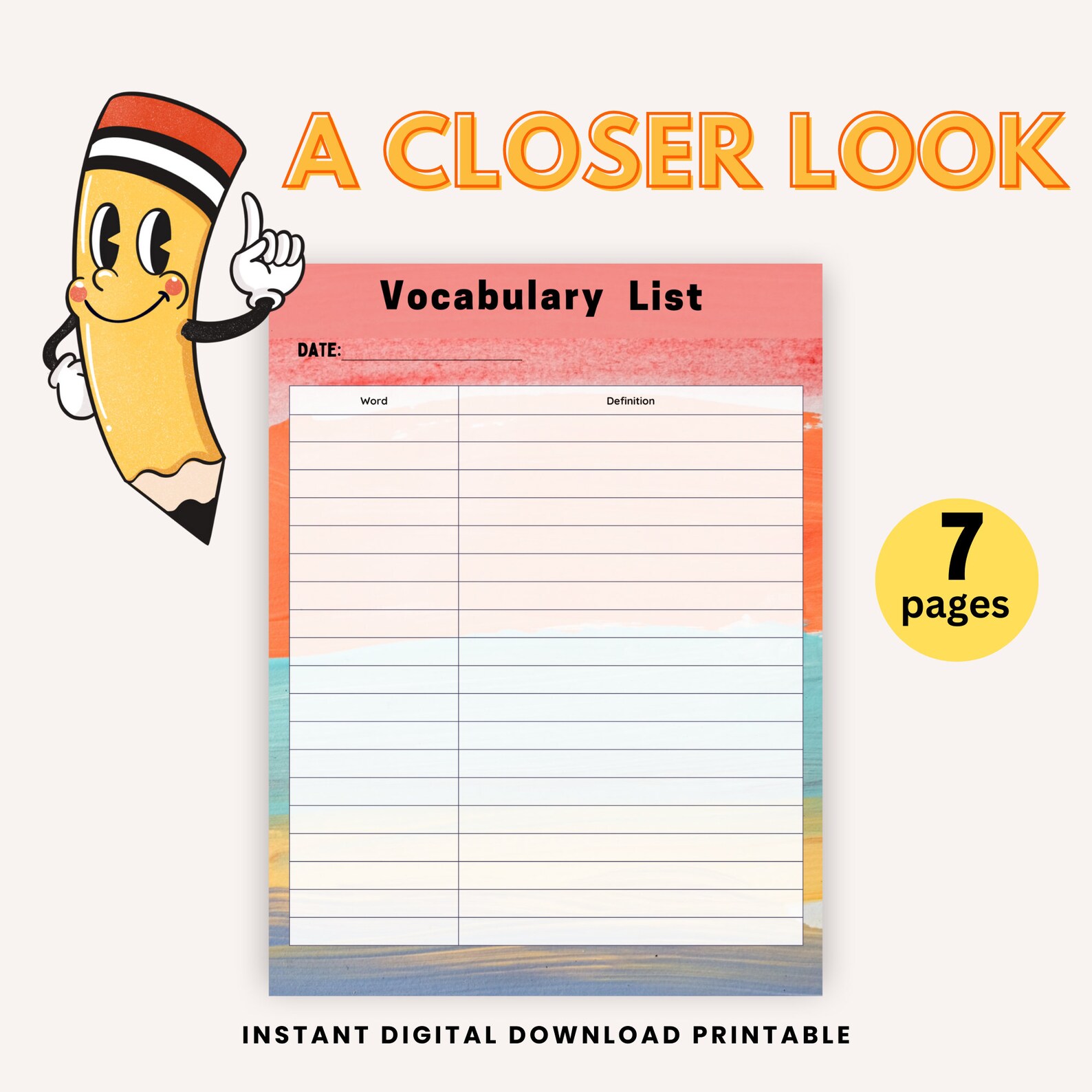 Printable Vocabulary List Template, Vocabulary List, Vocabulary ...
