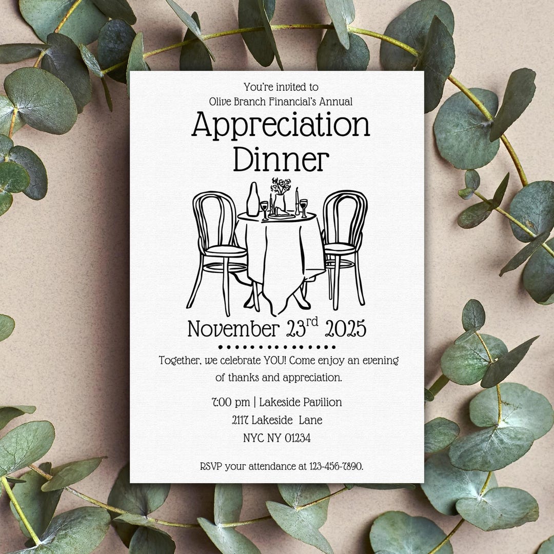 Editable Appreciation Dinner Invitation 5x7, Staff Appreciation Dinner ...
