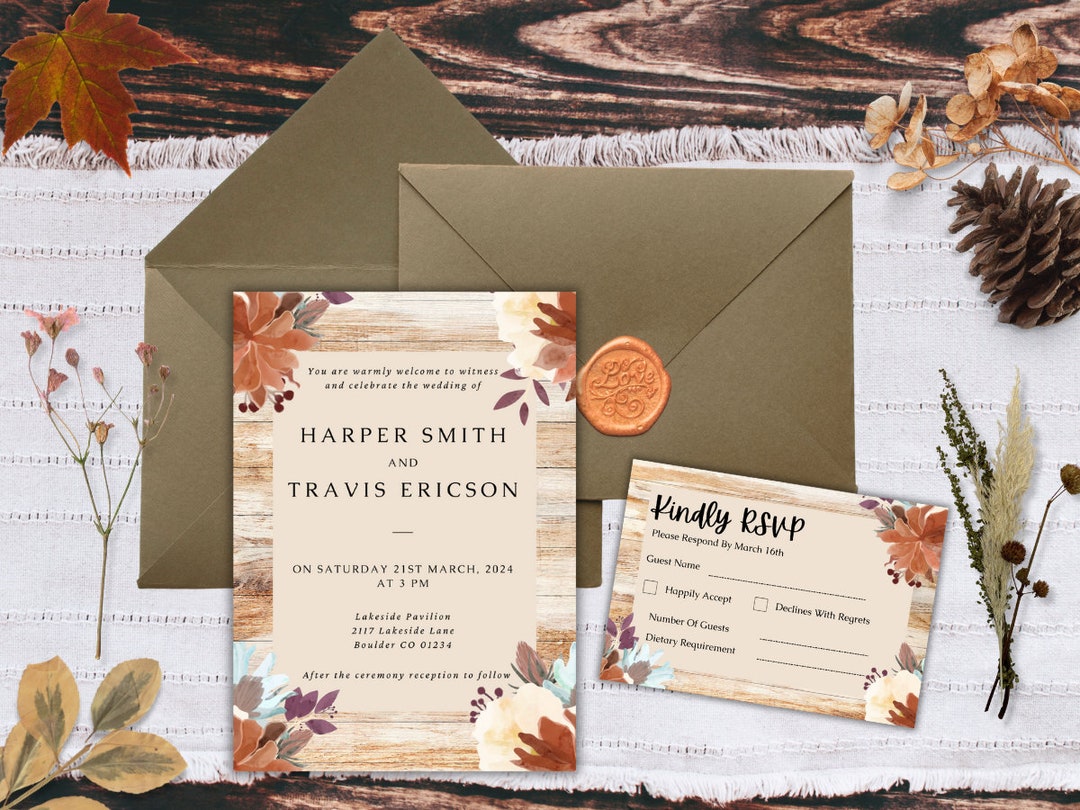 Rustic Floral Wedding Invitation, Rustic Wedding Invitation Template ...