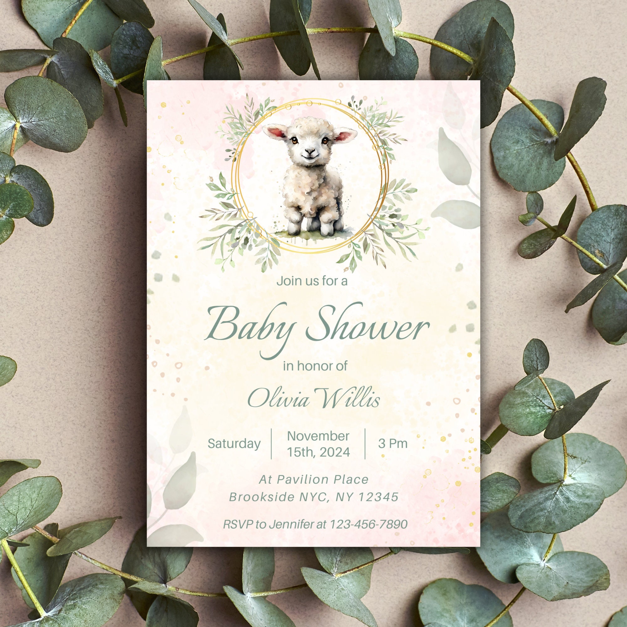 Lamb Baby Shower Invitation, Little Lamb Baby Shower, Animal Baby ...