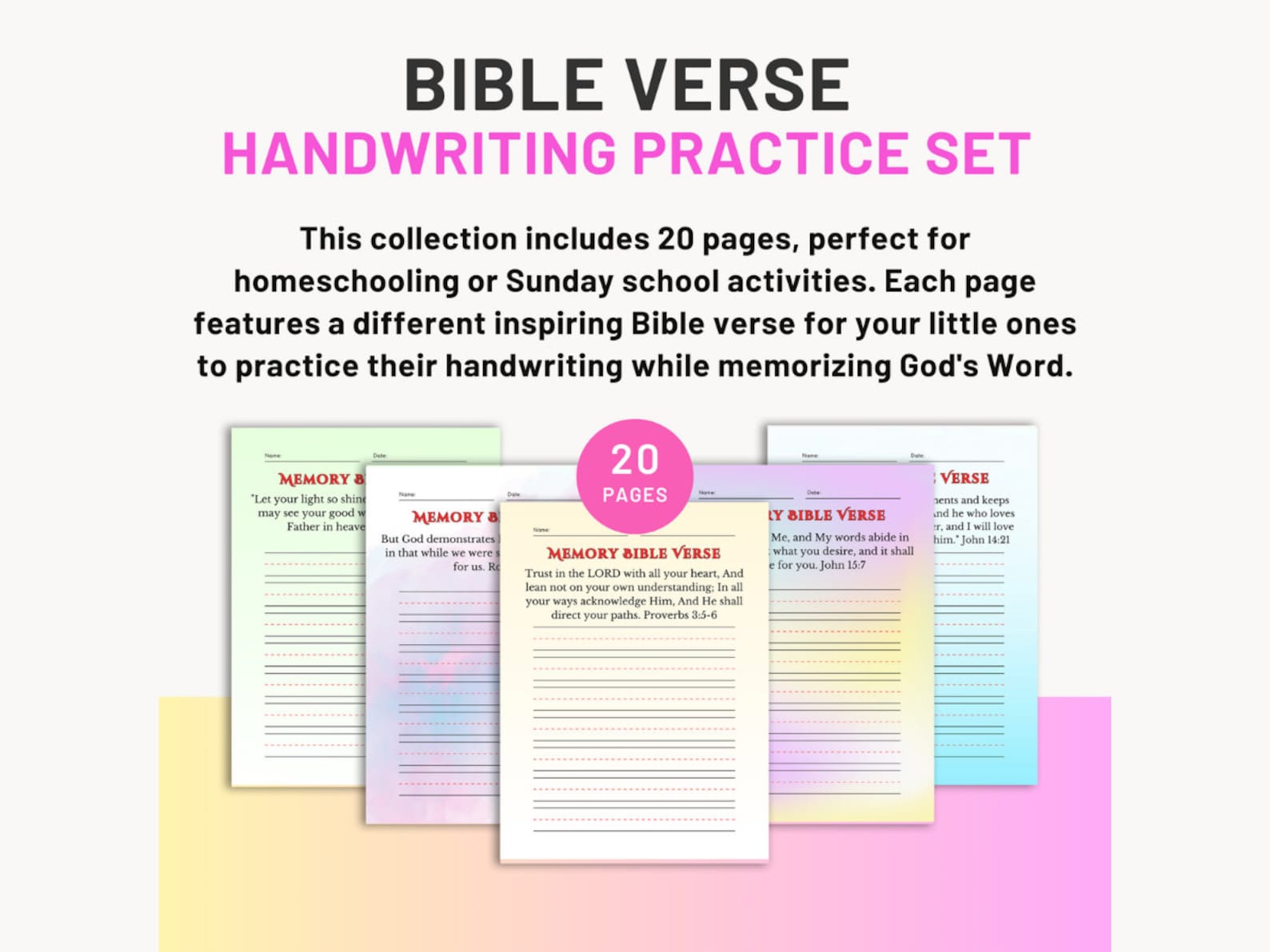 Bible Verses Kids Handwriting Practice Scripture Copywork Bible Memory ...