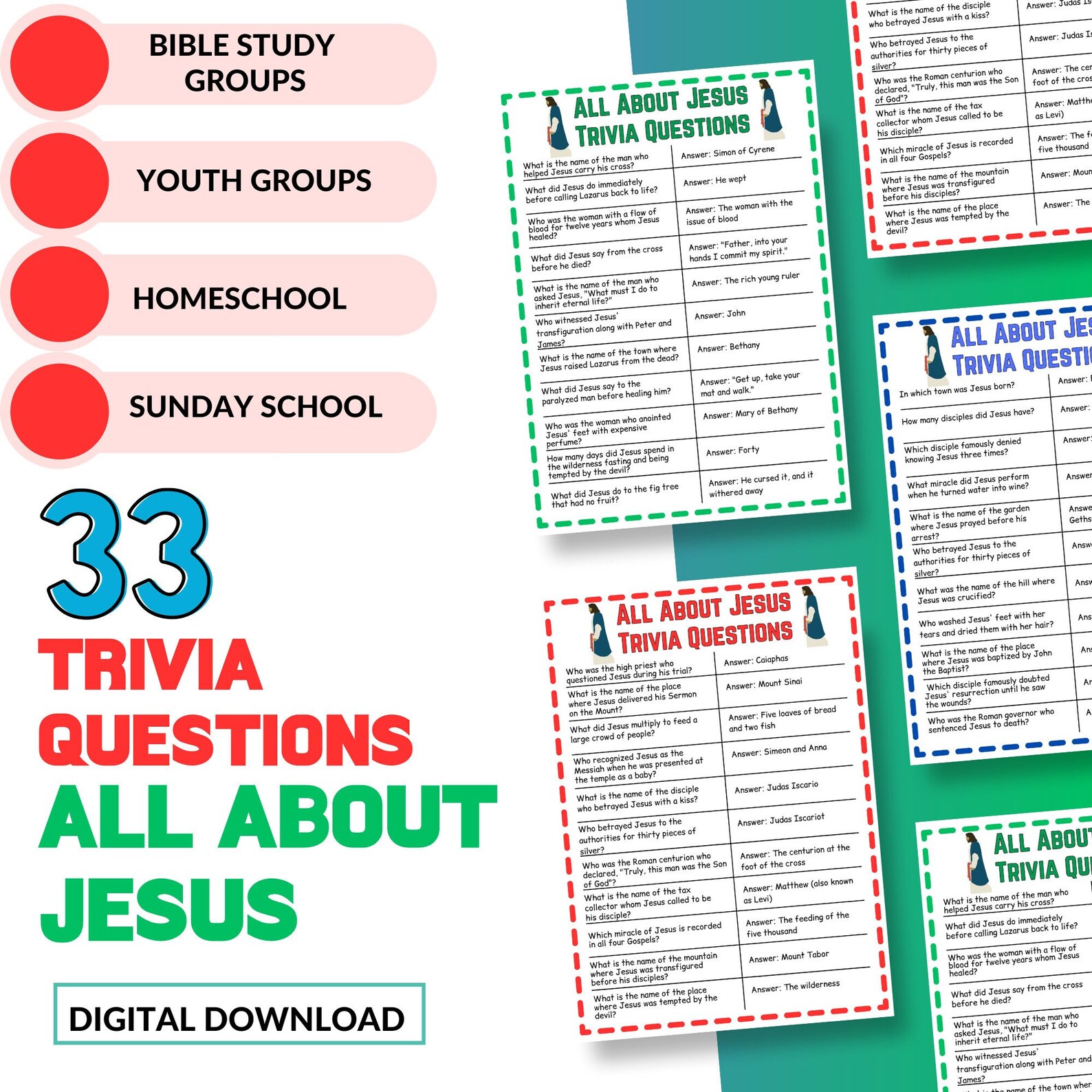 About Jesus Trivia Questions Kids Bible Game Sunday School - Etsy