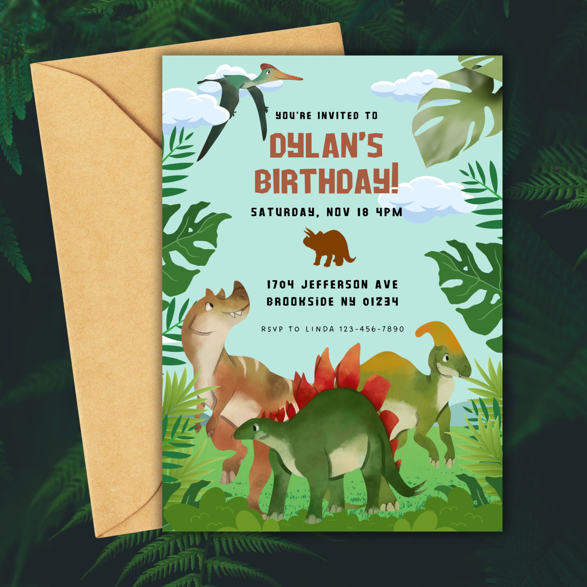 Editable Dinosaur Birthday Invitation, Dinosaur Invitation, Dinosaur ...