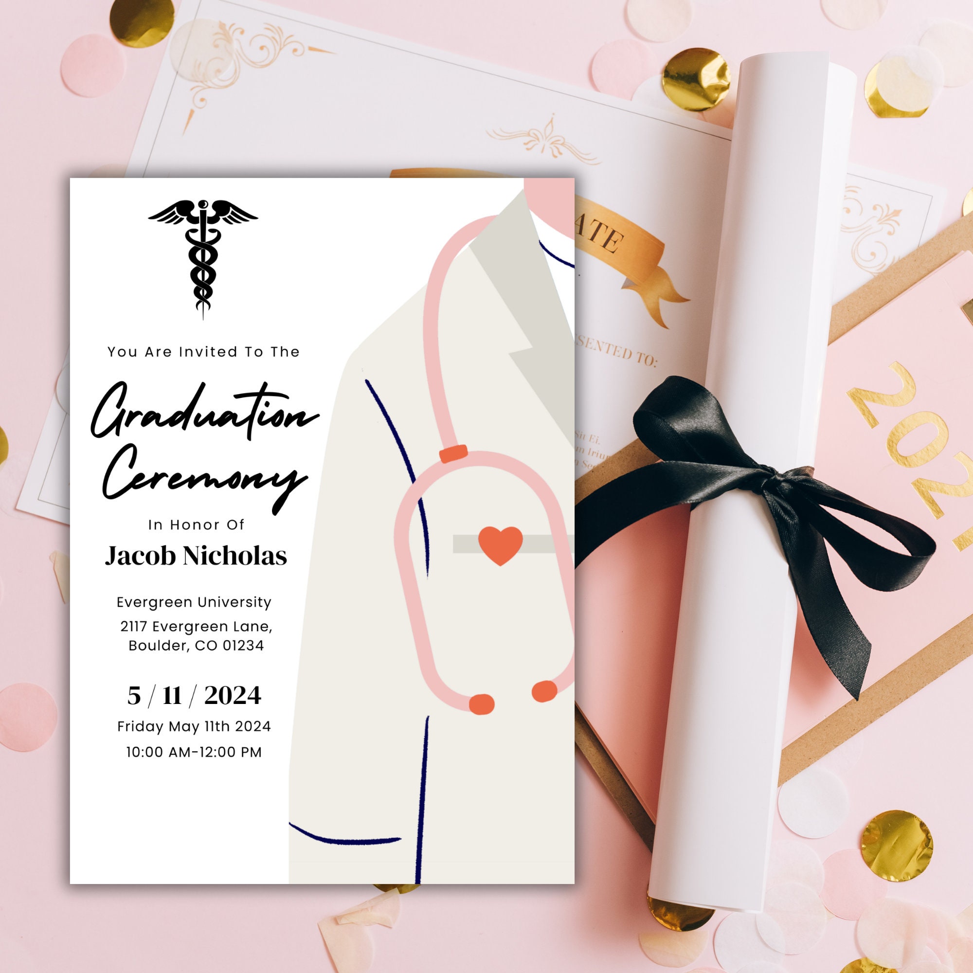 Nurse Graduation Invitation, Medical School Graduation, College ...