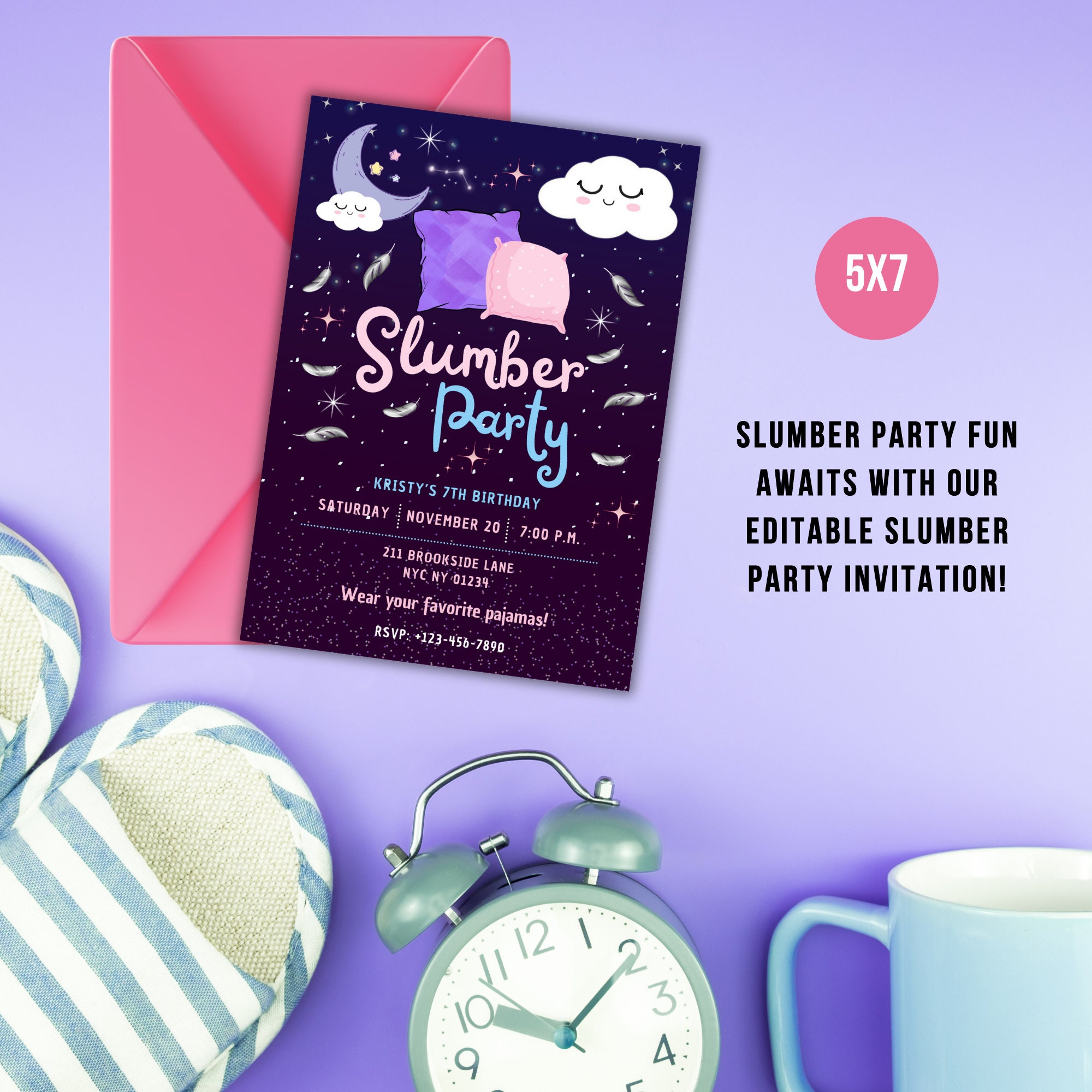 Girls Editable Slumber Party Invitation Slumber Party Etsy