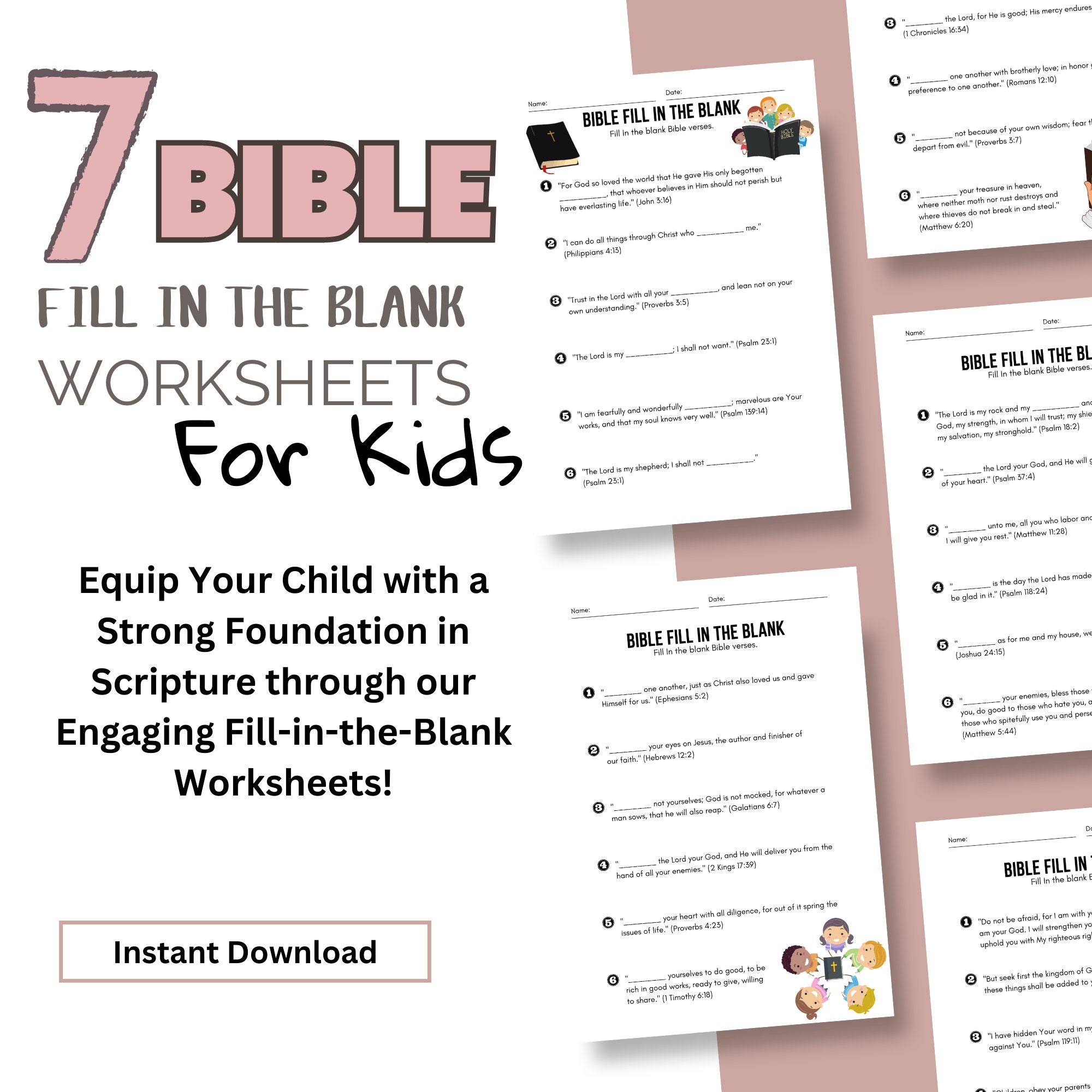 Bible Worksheets for Kids, Christian Homeschool, Sunday School Prints ...
