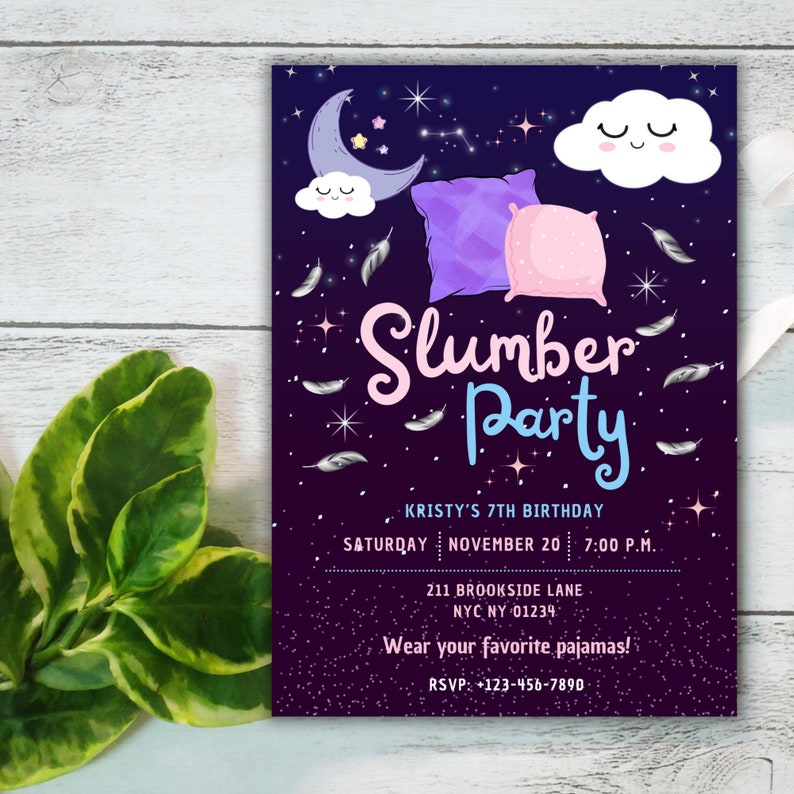 Girls Editable Slumber Party Invitations, Slumber Party, Sleepover ...