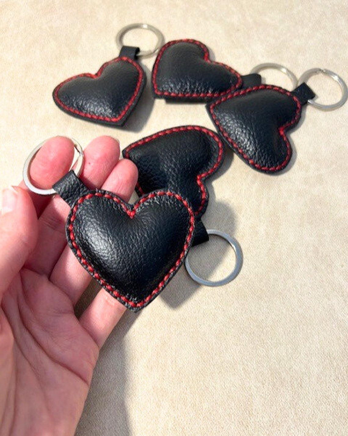 Leather Heart Keychain, Leather Heart Keyring, Small Valentine's Day ...