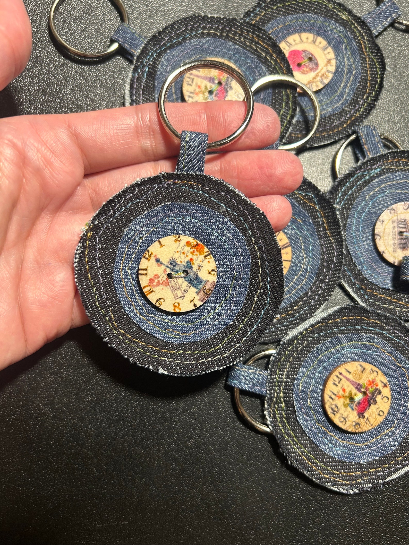 Denim Keychain, Boho Key Ring, Key Ring With Button, Small Gift ...