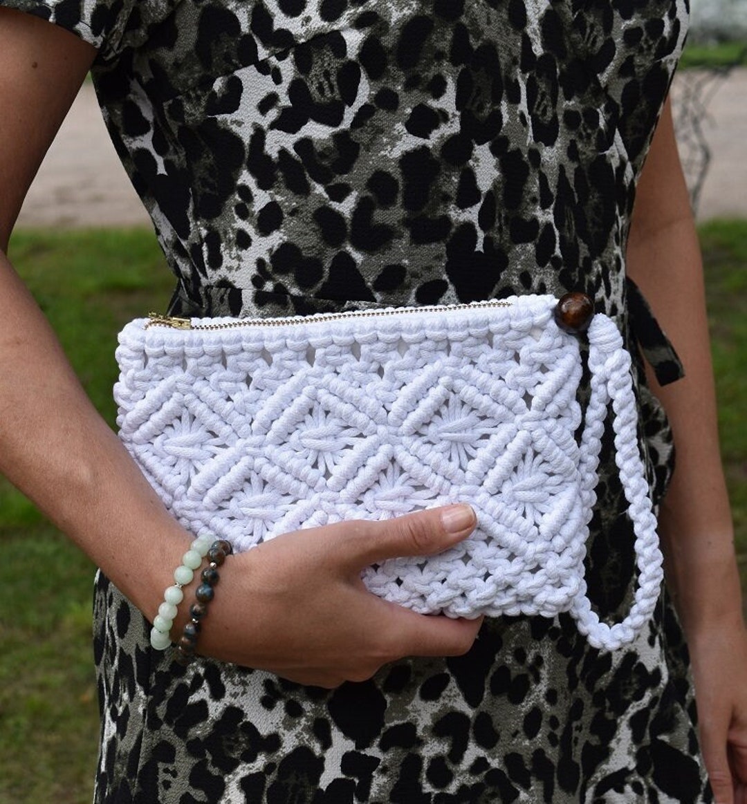 Macrame White Boho Bridal Clutch Bag, Macrame Cluch, Wedding Boho Bag ...