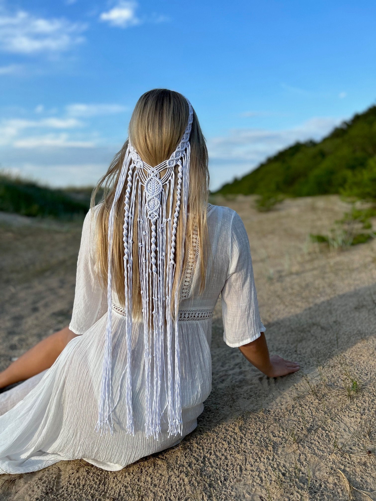 Boho Wedding Veil, Macrame Veil, Bohemian Beach Wedding Veil, Macrame Bridal Hairpiece, Macrame ...
