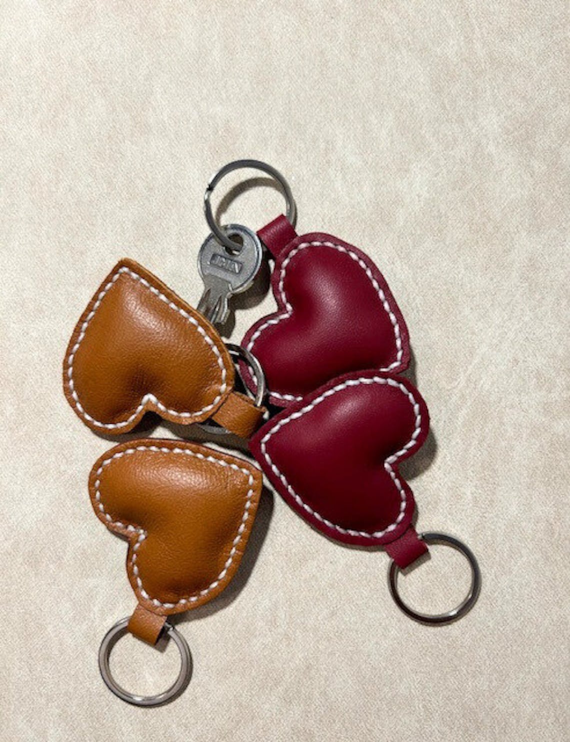 Leather Heart Keychain, Leather Heart Keyring, Small Valentine's Day ...