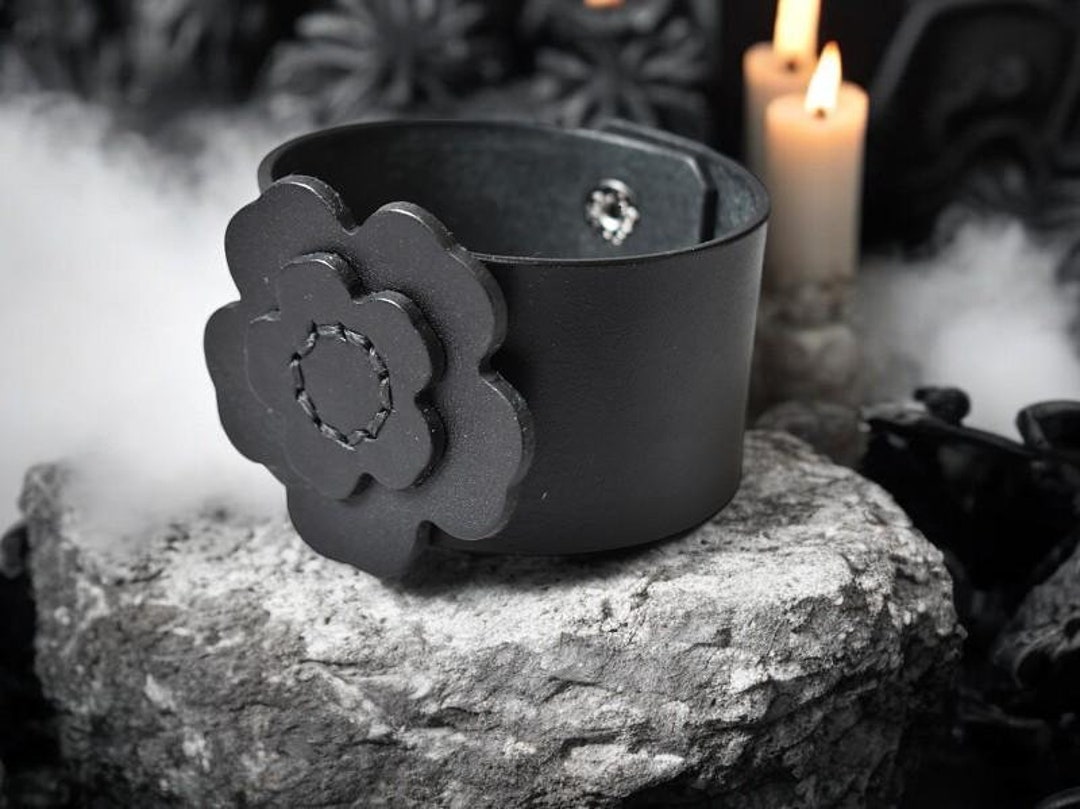 Gothic Vintage Cuff, Leather Goth Bracelet, Witchy Spooky Wrist Cuff ...
