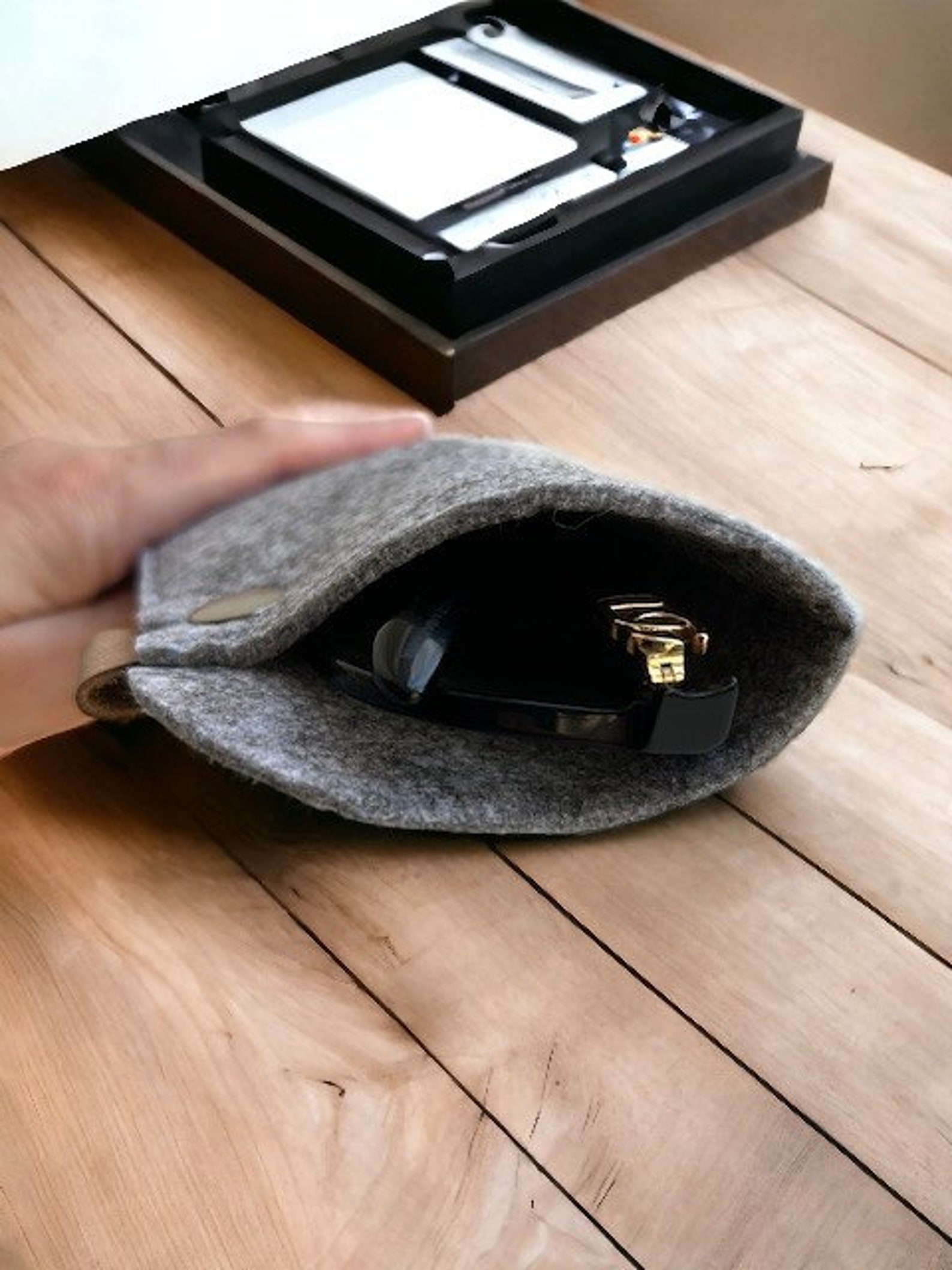 Soft Felt Eyeglass Case With Button and Leather Tag, 2pck Glasses Case ...