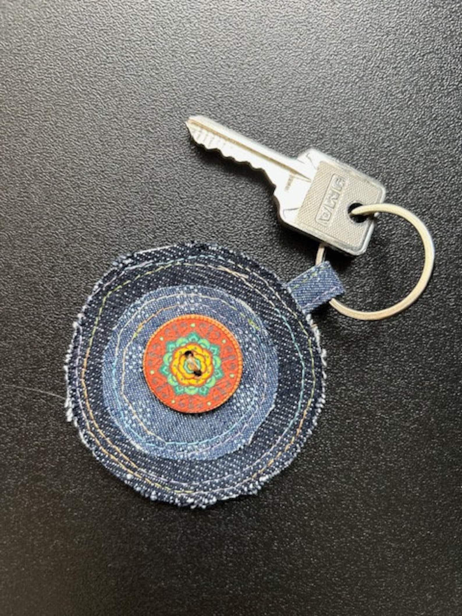 Denim Keychain, Boho Key Ring, Key Ring With Button, Small Gift ...